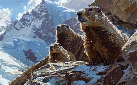 Emerging Marmots Blinking After Hibernation Premium Ai Generated Image