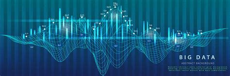 추상 시각화는 알고리즘 물결 모양의 그리드 데이터를 분석합니다 빅 데이터 와이어프레임 그리드가 있는 양자 가상 암호화 개념 비즈니스 과학 및 기술 배너 인공 지능 감정에
