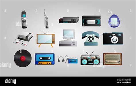 Old Beautiful Retro Hipster Set Of Computer Electronics Electronics 70s 80s 90s On A White