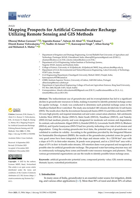 Pdf Mapping Prospects For Artificial Groundwater Recharge Utilizing Remote Sensing And Gis Methods