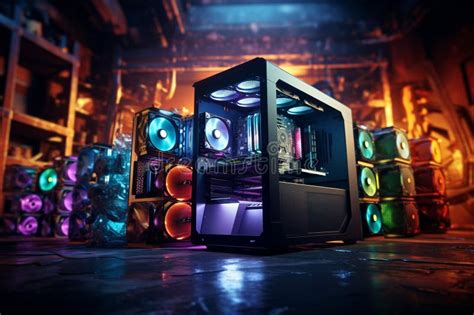 Black Gaming Computer With Colorful Lights In Dark Room Ai Generated Stock Illustration
