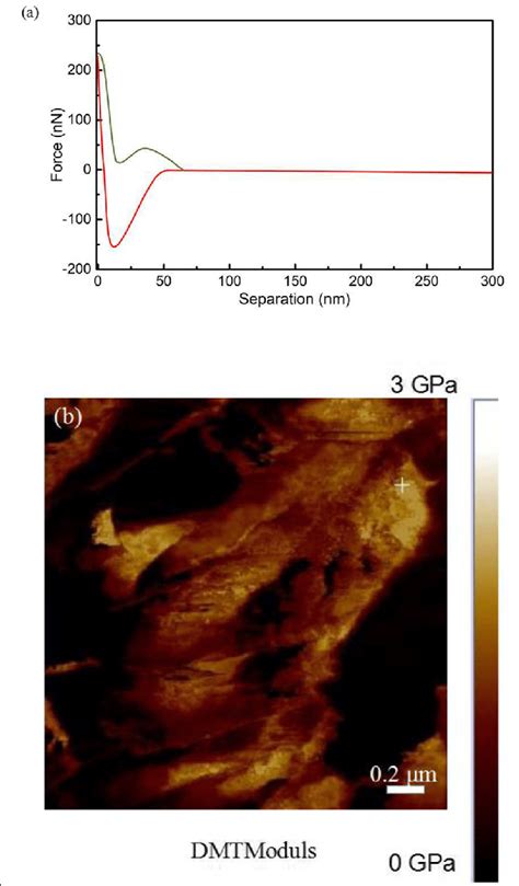 A Afm Force Displacement Curve Of Graphene Dendrites B Afm Dmt Modulus Download Scientific