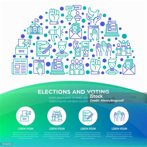 선거 및 얇은 선 아이콘으로 30 원에 투표 개념 유권자 투표 용지 상자 취임식 부패 대통령 선전 뇌물 동요 현대 벡터 일러스트