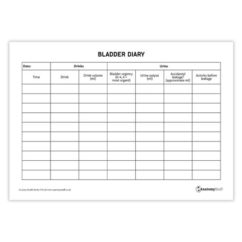 Printable Bladder Diary Pdf Track Fluid Intake And Urine Output Anatomystuff