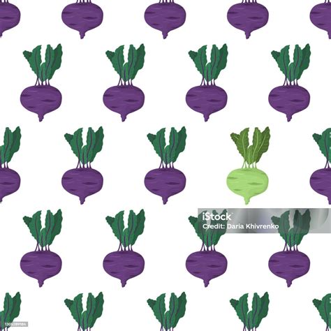녹색 잎보라색 콜라비 루트와 종이 디자인에 대한 만화 원활한 패턴 다채로운 배경 눈길을 끄는 요소 녹색 야채 알줄기 양배추에 대한 스톡 벡터 아트 및 기타 이미지 Istock