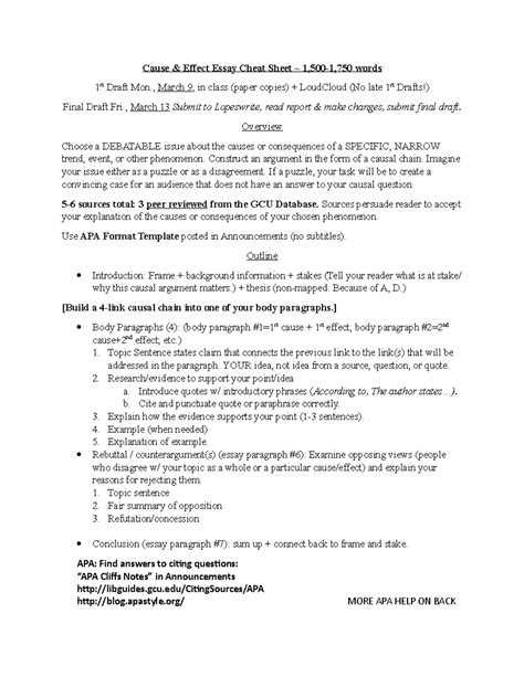 Eng 106 Mwf 91 Causal Essay Cheat Sheet Cause And Effect Essay Cheat