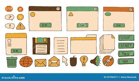 dialog boxes old retro pc elements user interface operating system windows icons in trendy