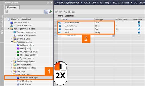using a global array data block in siemens s7 1500 plc