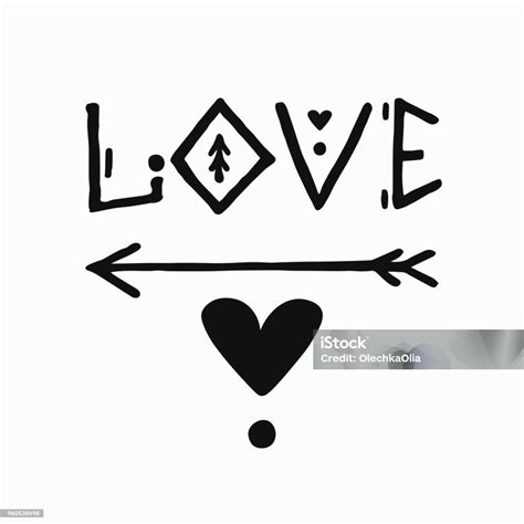 손으로 그린된 포스터 단어 사랑 하트와 화살표와 인쇄 인쇄 술 Textie 및 포스터에 대 한 스 칸디 나 비아 최소한의 디자인 그런 지 스타일입니다 고대의에 대한 스톡