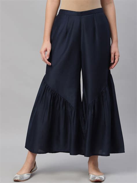 Buy Libas Women Navy Blue Flared Knitted Cropped Ethnic Sharara