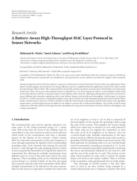 pdf a battery aware high throughput mac layer protocol in sensor networks
