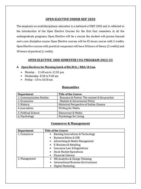 I Sem Open Elective 2022 Pdf Science Business