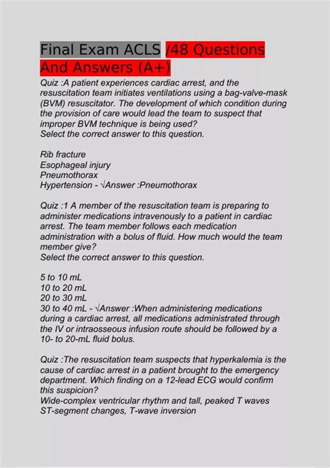 ACLS Written Exam Package Deal Stuvia US