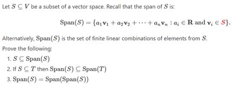 solved let s⊆v be a subset of a vector space recall that