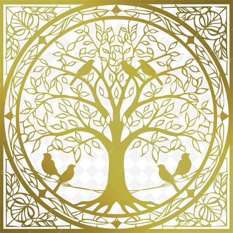 Premium Psd Stained Glass Window Outline With Tree Of Life Design And B Illustration Frames
