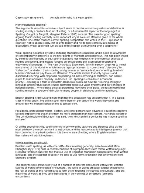 Case Study Assignment Example Pdf Spelling Teachers