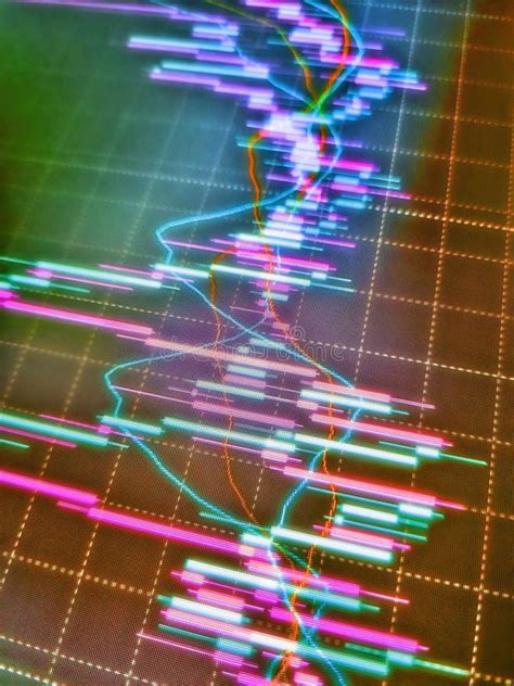 Graph And Indicator Red And Green Candlestick Chart On Blue Theme Screen Market Volatility Up