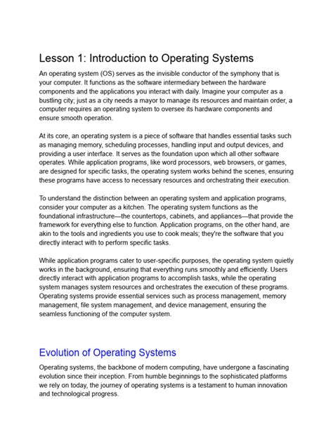 Lesson 1 Introduction To Operating Systems Pdf Operating System Graphical User Interfaces