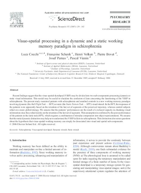 Pdf Visuo Spatial Processing In A Dynamic And A Static Working Memory