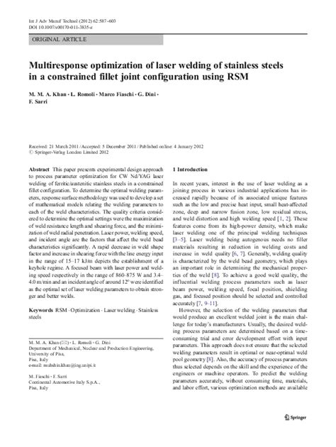 Pdf Multiresponse Optimization Of Laser Welding Of Stainless Steels
