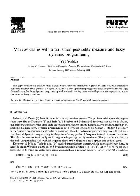 Pdf Markov Chains With A Transition Possibility Measure And Fuzzy
