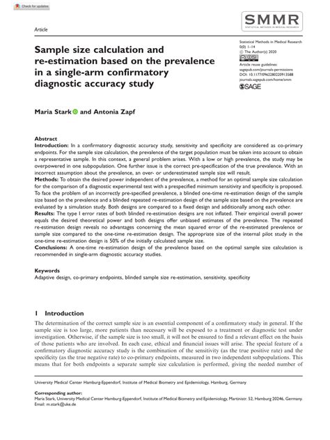 Pdf Sample Size Calculation And Re Estimation Based On The Prevalence In A Single Arm