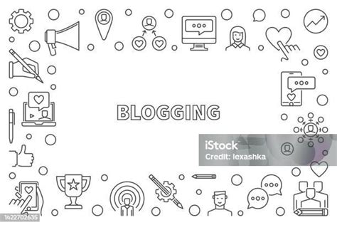 블로깅 벡터 일러스트 레이 션 또는 윤곽선 스타일의 가로 프레임 0명에 대한 스톡 벡터 아트 및 기타 이미지 0명