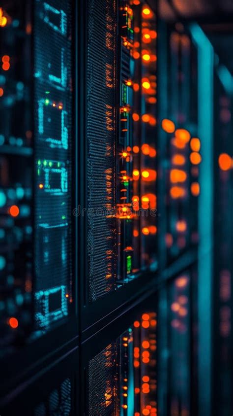 A Computer Server Room With Many Computer Monitors And Lights Stock Illustration Illustration