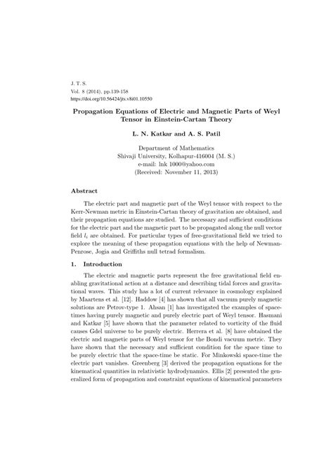 Pdf Propagation Equations Of Electric And Magnetic Parts Of Weyl