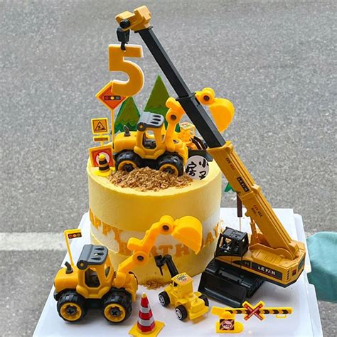 Excavator Car Crane Birthday Cake Toppers Tractor Construction Party