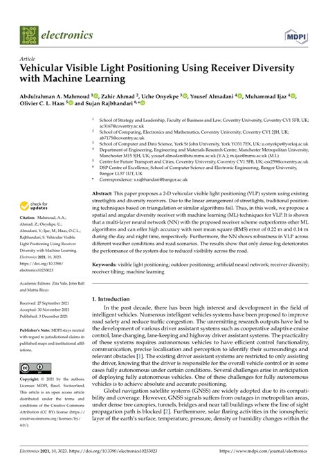 Pdf Vehicular Visible Light Positioning Using Receiver Diversity With Machine Learning