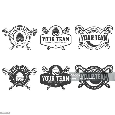 Skiikone Emblemsetsammlung Designvorlage Auf Hellem Hintergrund Stock