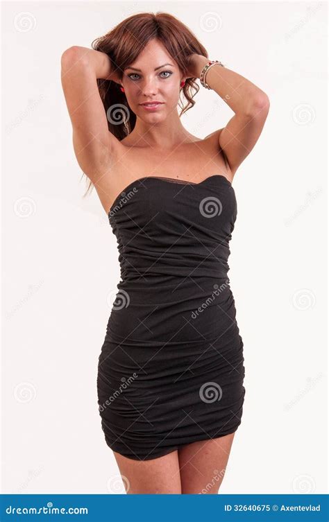 Alluring Young Woman In Black Dress Posing Stock Image Image Of