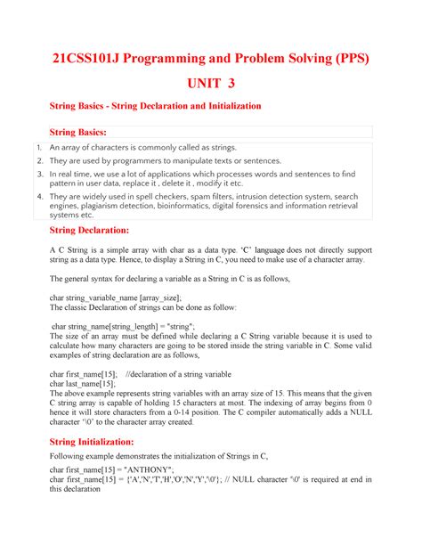 UNIT 3 Notes THIRD UNIT OF PROGRAMMING FOR PROBLEM SOLVING C LANGUAGE