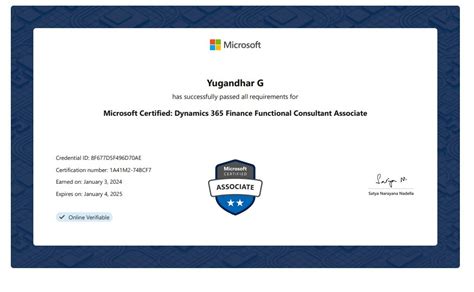 Yugandhar G On Linkedin Microsoftcertified Dynamics365 Financeconsultant Certification