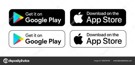 Apple App Store Google Play Store Download App Buttons Isolated Stock