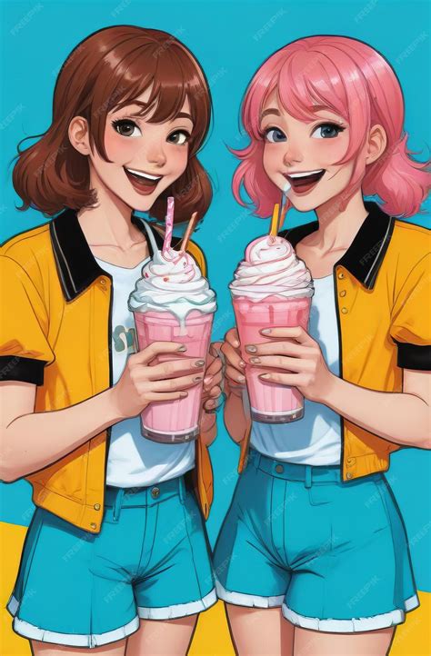 Premium Photo Animestyle Illustration Of Two Girls Enjoying Milkshakes