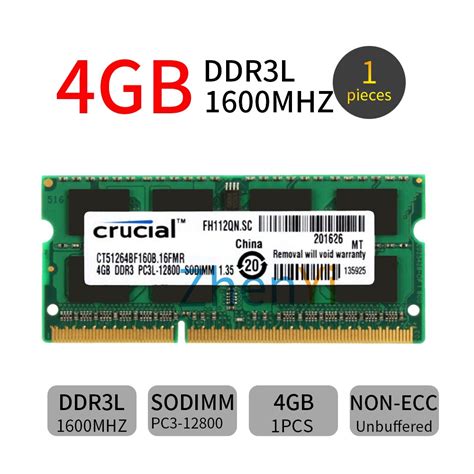 Cod Crucial 4gb Ram Pc3l 12800 Ddr3l 1600mhz 1 35v 204pin Sodimm Intel