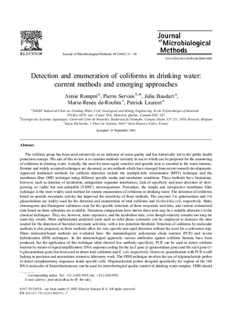 Pdf Detection And Enumeration Of Coliforms In Drinking Water Current Methods And Emerging