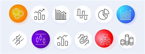 차트 아이콘 집합입니다 그래프 그림 기하학 수학 다이어그램 통계 원 함수 표 인포그래픽 신형성 스타일 비즈니스 및 광고를 위한