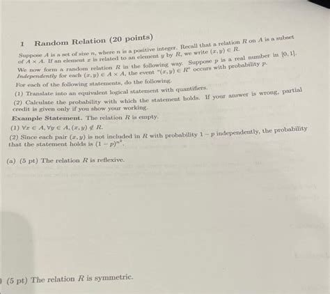 Solved 1 Random Relation 20 Points Suppose A Is A Set Of