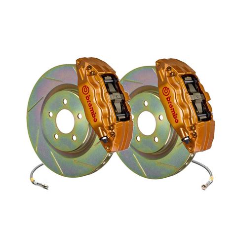 Brembo Oe Gold Calipers Slotted Rotor Brake Kit Front 02 14 Wrx