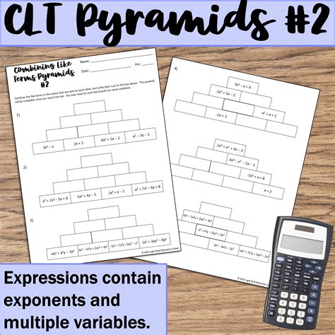 Combining Like Terms Practice With Pyramids Editable Light Bulb Moments In Math