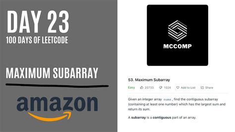 Amazon Interview Question Maximum Subarray Leetcode Problem 53 Youtube