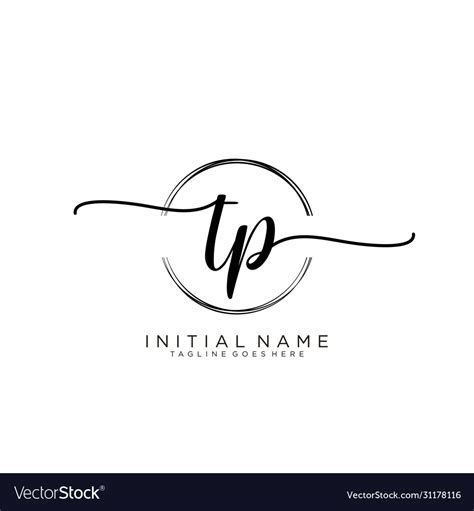 T P Initial Handwriting Logo With Circle Template Vector Image