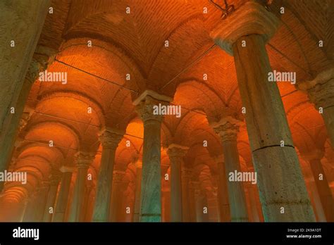 Vaults And Columns Of A Cistern Byzantine Architecture Background