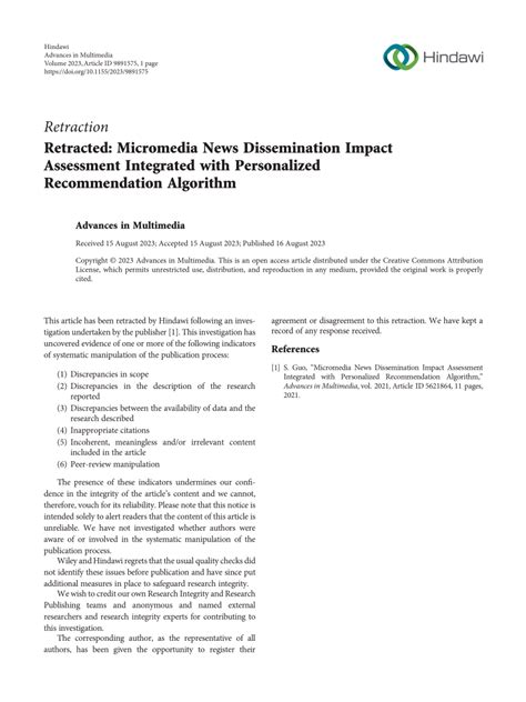Pdf Retracted Micromedia News Dissemination Impact Assessment Integrated With Personalized