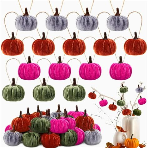 Bybiment 20 Pcs Thanksgiving Pumpkin Hanging Ornament 2 Inches Velvet