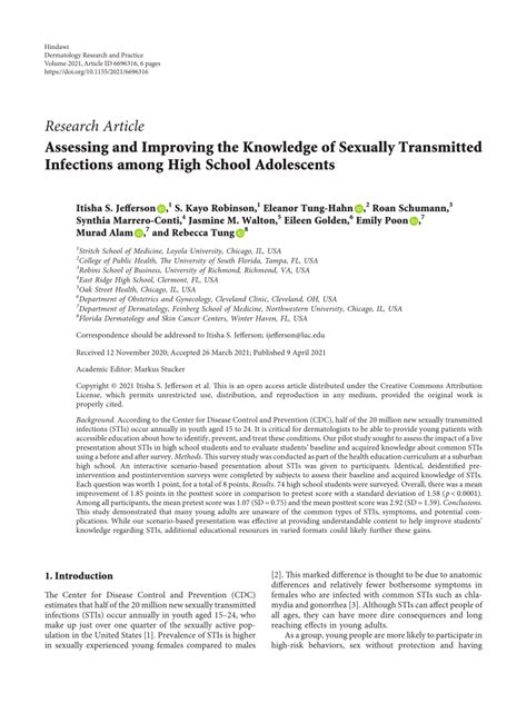 Pdf Assessing And Improving The Knowledge Of Sexually Transmitted Infections Among High School