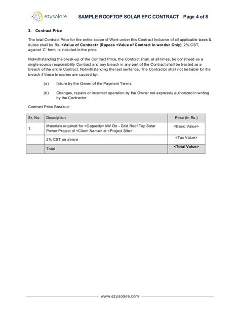Epc Contract Template Sample Rooftop Solar Epc Contract Ezysolare Williamson